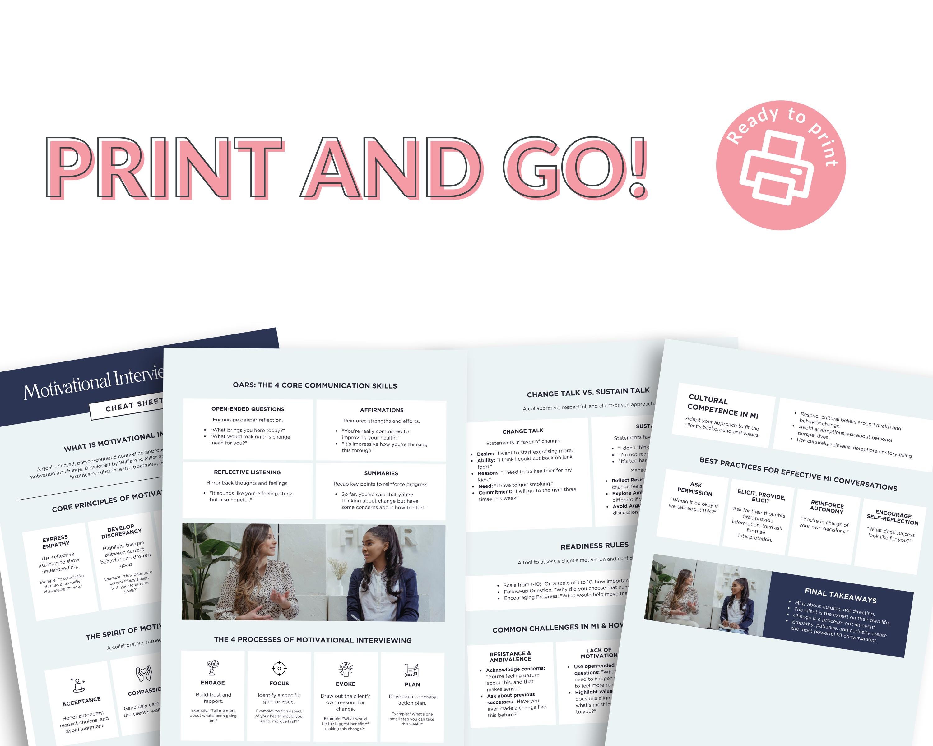 Motivational Interviewing Cheat Sheet | Canva Template + Printable PDF ...