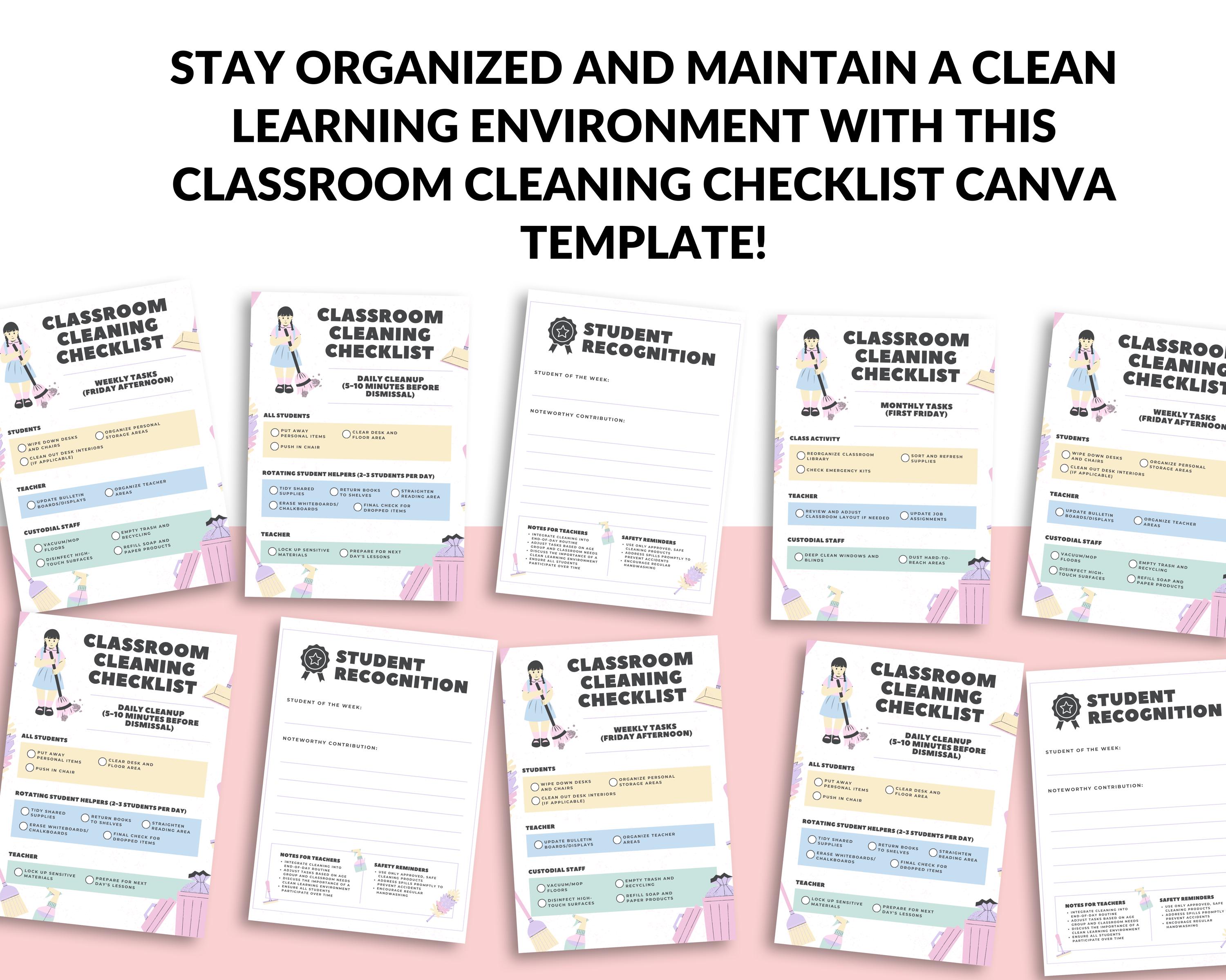Classroom Cleaning Checklist | Editable Canva Template | Teacher ...