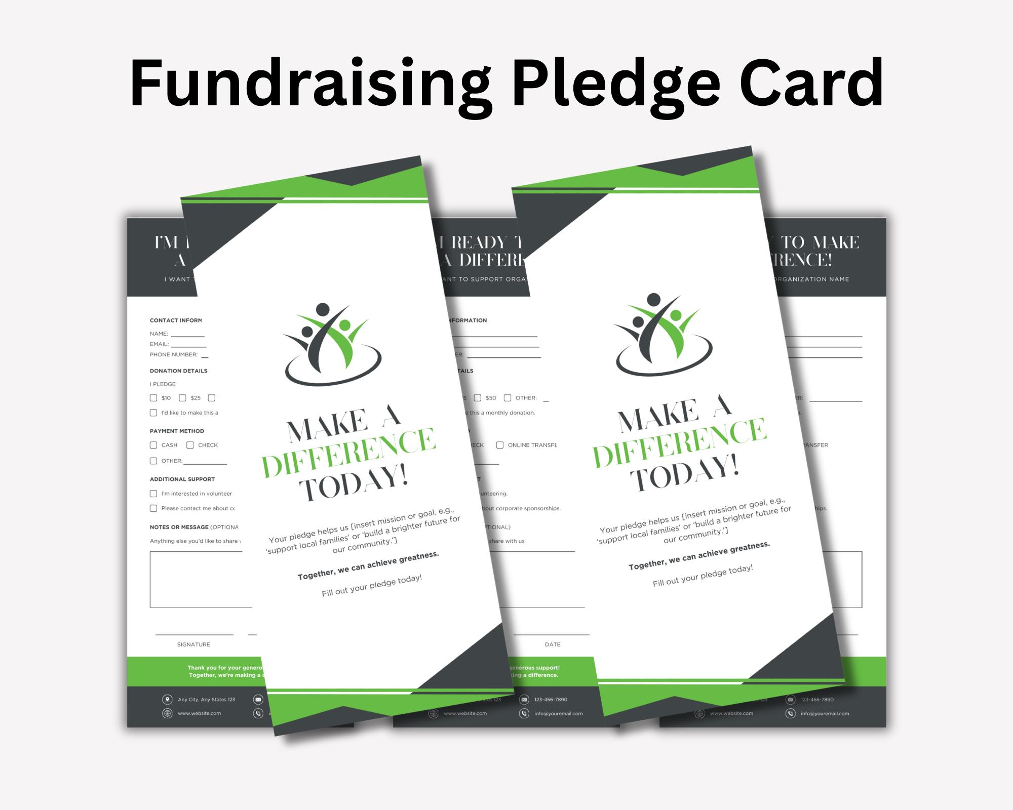 Fundraising Pledge Card | Editable Template for Charity, Nonprofit ...