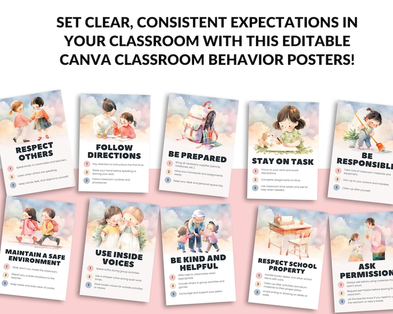 Editable Classroom Behavior Poster | Canva Template for Teachers ...