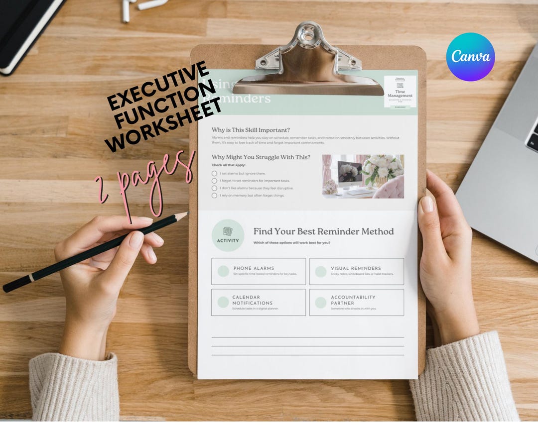 Executive Function Reminder Worksheet | Canva Template + Printable PDF ...
