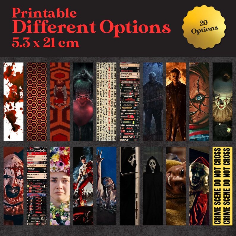 Horror Movie Printable Bookmarks | Pennywise Scream Ghostface Michael ...