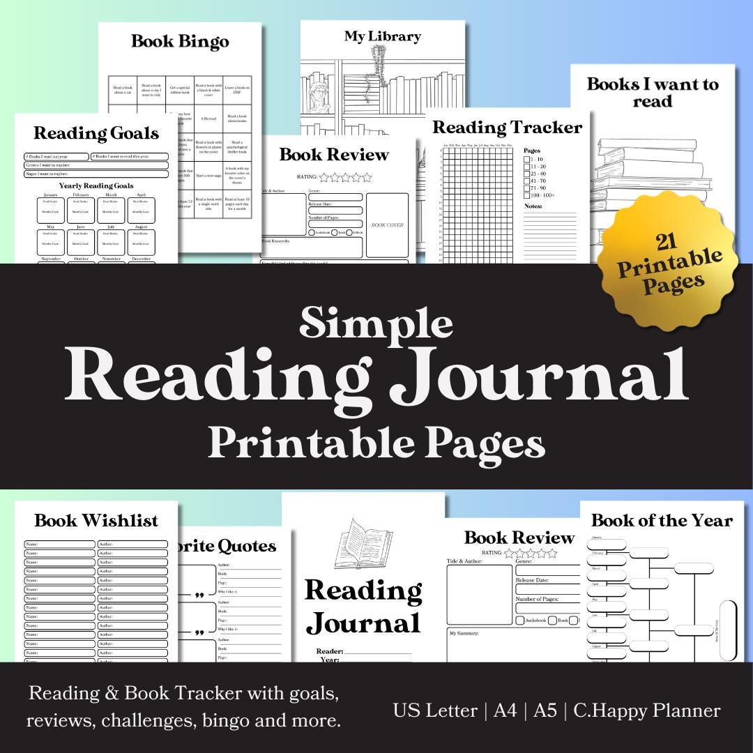 Simple Reading Journal PRINTABLE and DIGITAL - Book Reading Planner ...