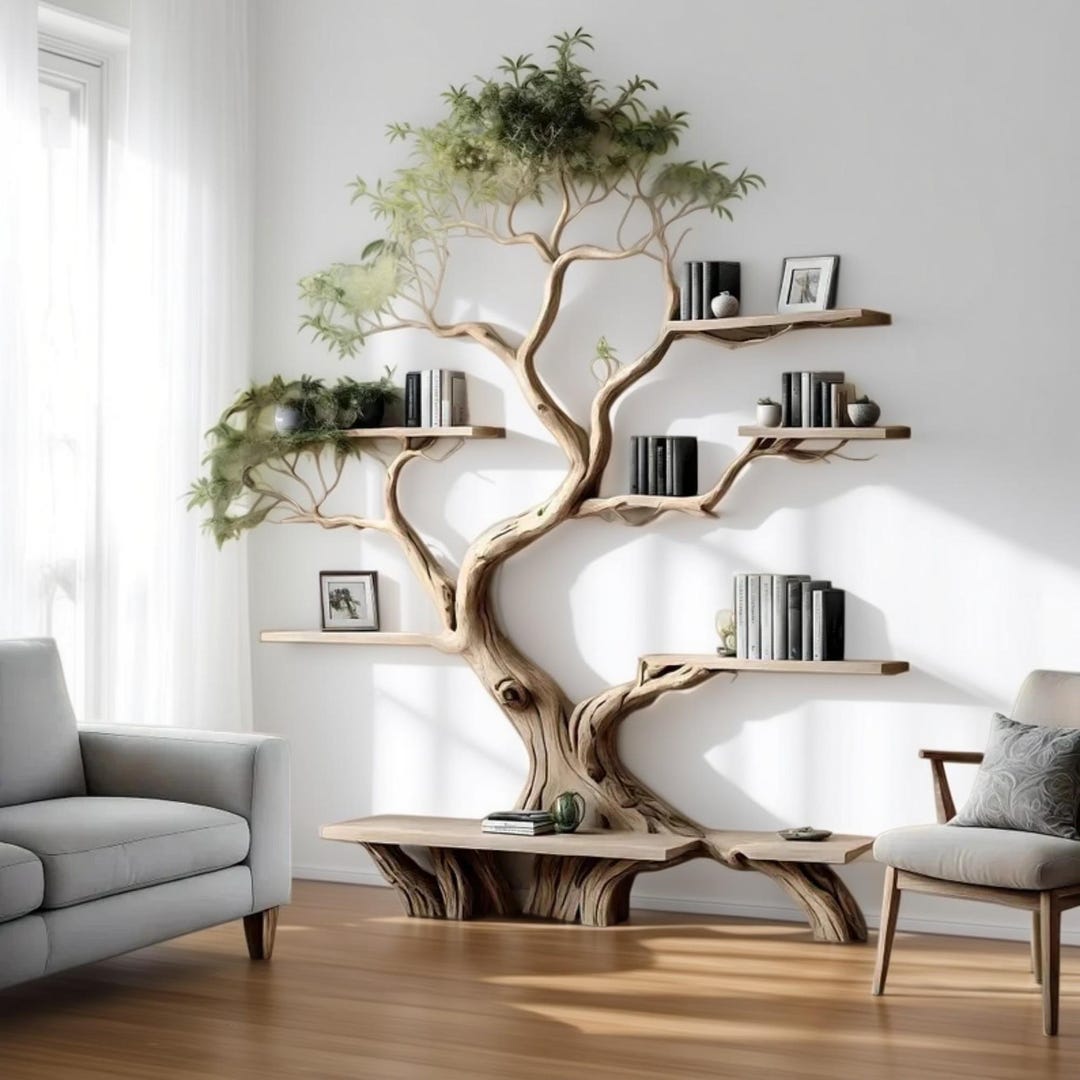 Custom Tree Bookshelf for Office – Unique Wooden Bookcase, Handmade ...