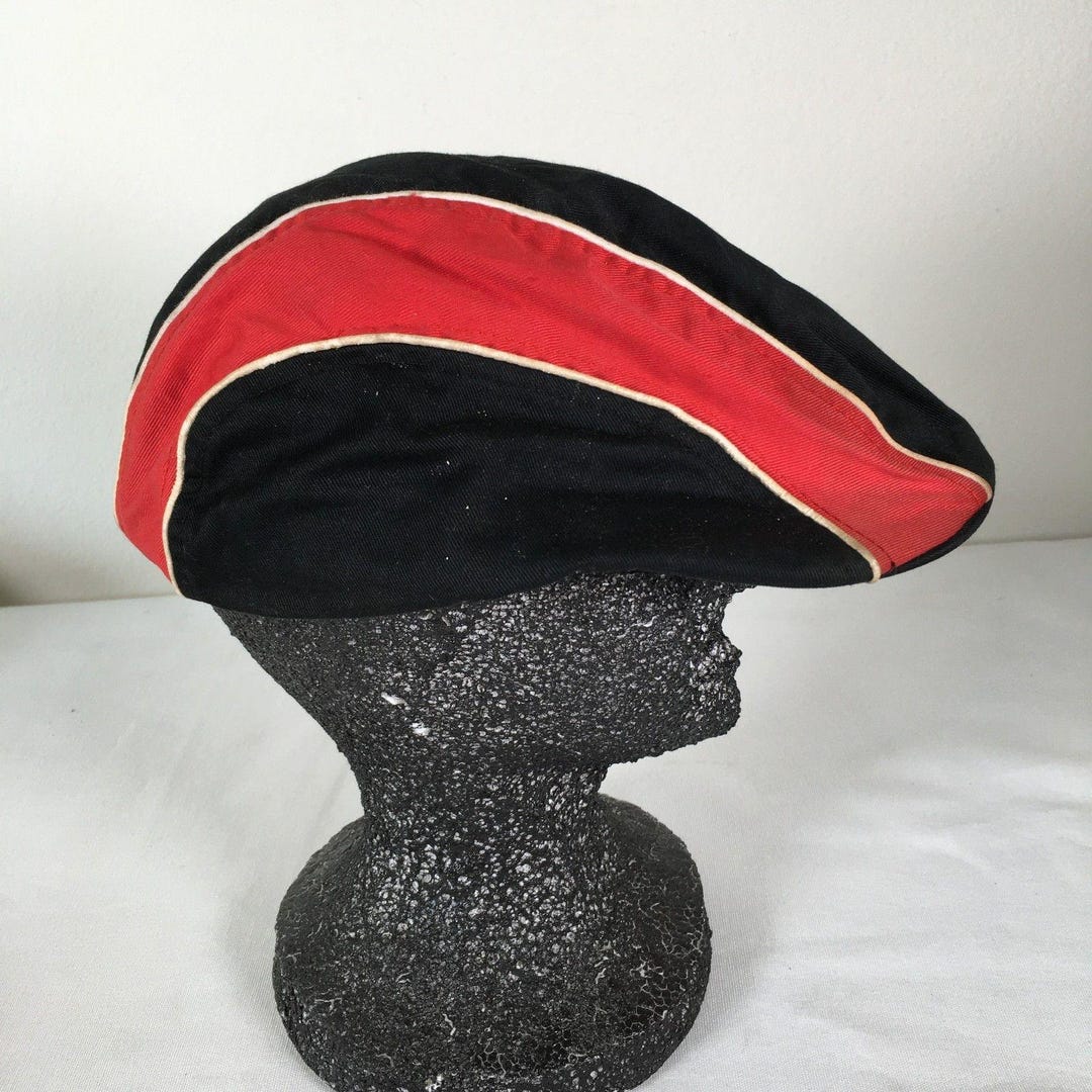 Rare HTF Vintage Domino's Pizza Racer Beret Hat Cap Black Red Striped ...
