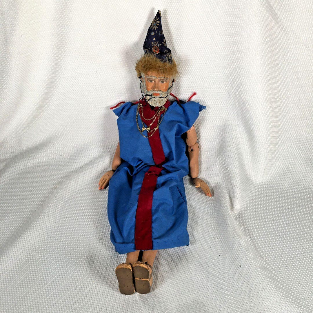 Vintage Large Wooden Marionette Wizard Puppet Hand Painted No Strings ...