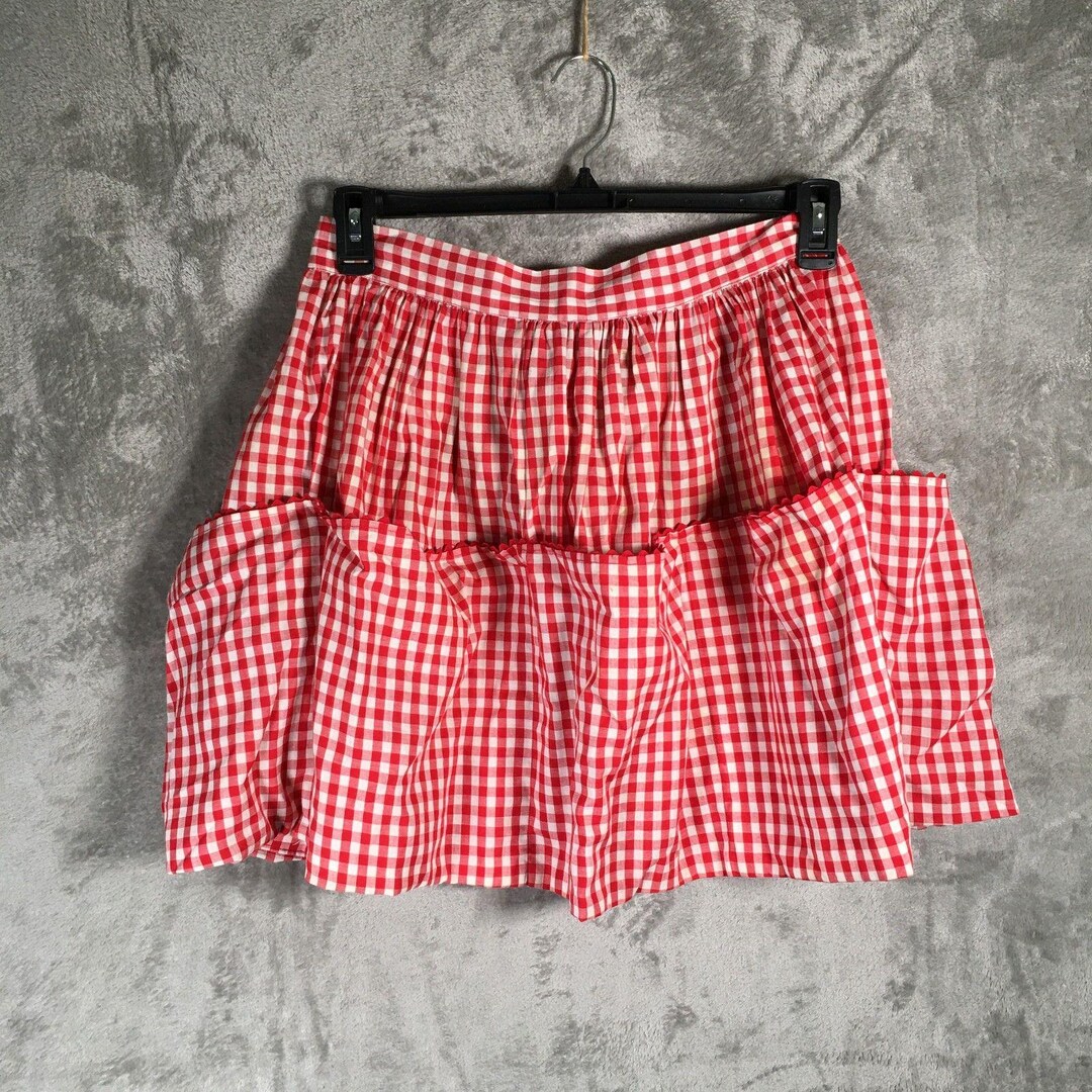 Vtg Handmade Kitchen Half Apron Red Gingham 5 Pockets Tie Back One Size ...