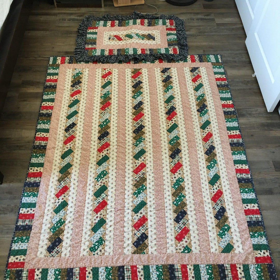 Vintage 90s Handmade Christmas Quilt With Matching Pillow Sham 59x72 ...