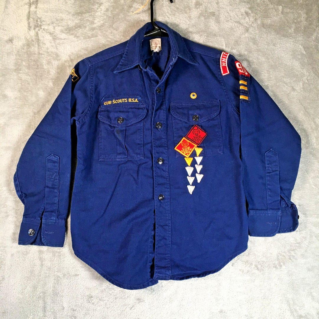 Vtg 50s 60s BSA Cub Scouts Blue Twill Whittier CA Den 5 Shirt Blue ...