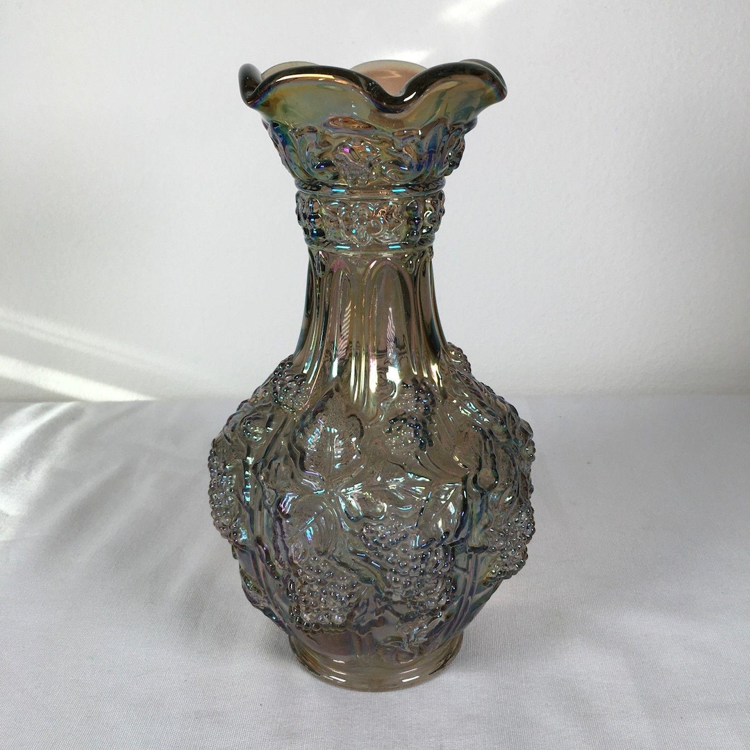 Vintage Imperial Carnival Glass Loganberry 10" Glass Vase Embossed ...