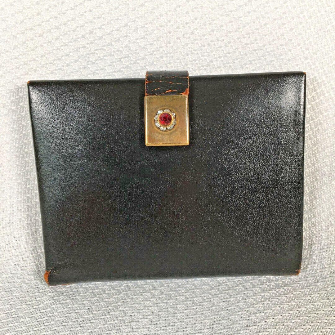 Vintage Rolfs Cowhide Leather Wallet Black Rhinestones Women's Bifold ...
