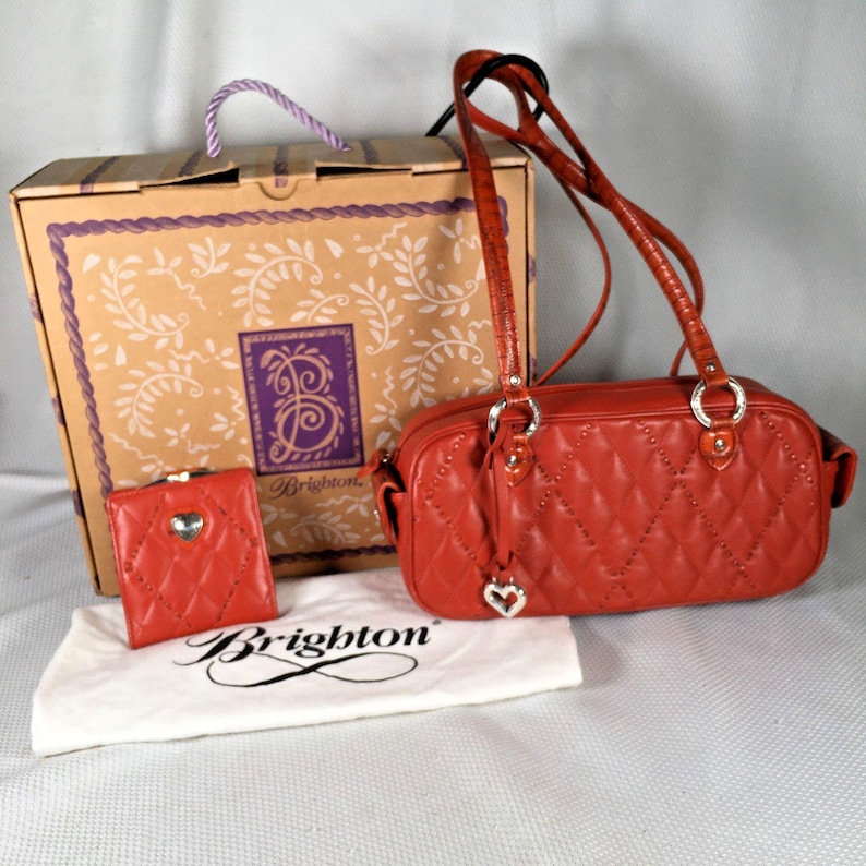 Brighton Bijoux Top Handle Purse Handbag W/matching Wallet Rust Croco ...