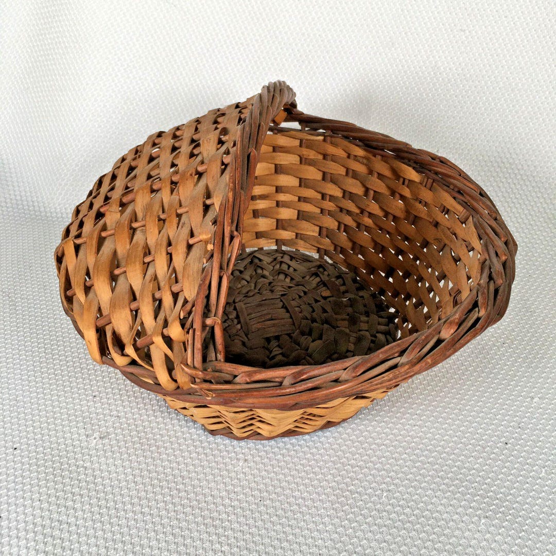Rattan Wicker Woven Flower Plant Holder Buns Bread Basket Half Pocket ...