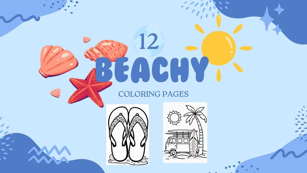 Beach-themed Coloring Pages | Printable Coloring Packet | Digital ...