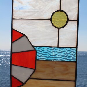 Handmade Stained Glass Window Panel, Beach and Ocean Scene, Summer ...