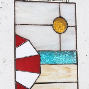 Handmade Stained Glass Window Panel, Beach and Ocean Scene, Summer ...