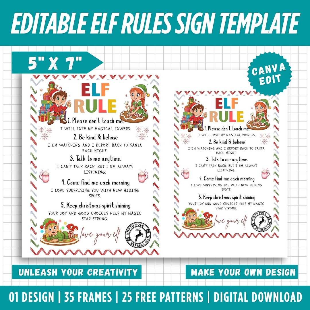 Editable Elf Rules Sign Template, Christmas Template (digital Download ...