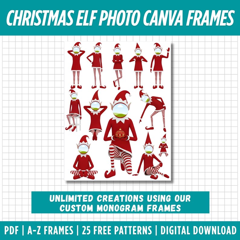 Christmas Elf Photo Canva Frames Template: Holiday Elf 20 Templates ...