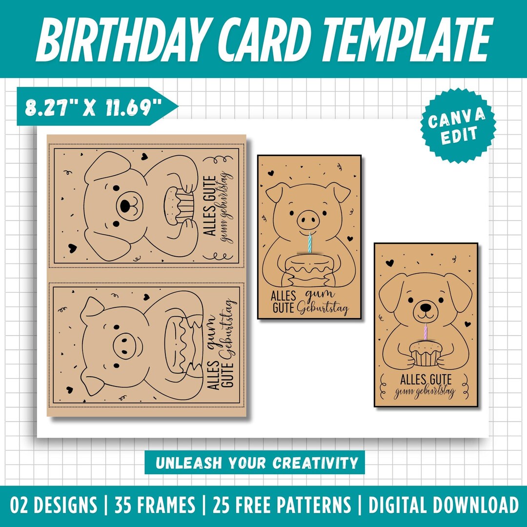 Printable Birthday Card Template, Birthday Greeting Card, Birthday Card ...