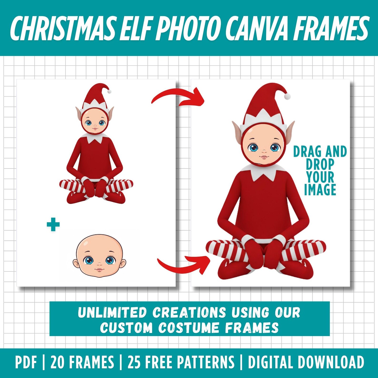 Christmas Elf Photo Canva Frames Template: Holiday Elf 20 Templates ...
