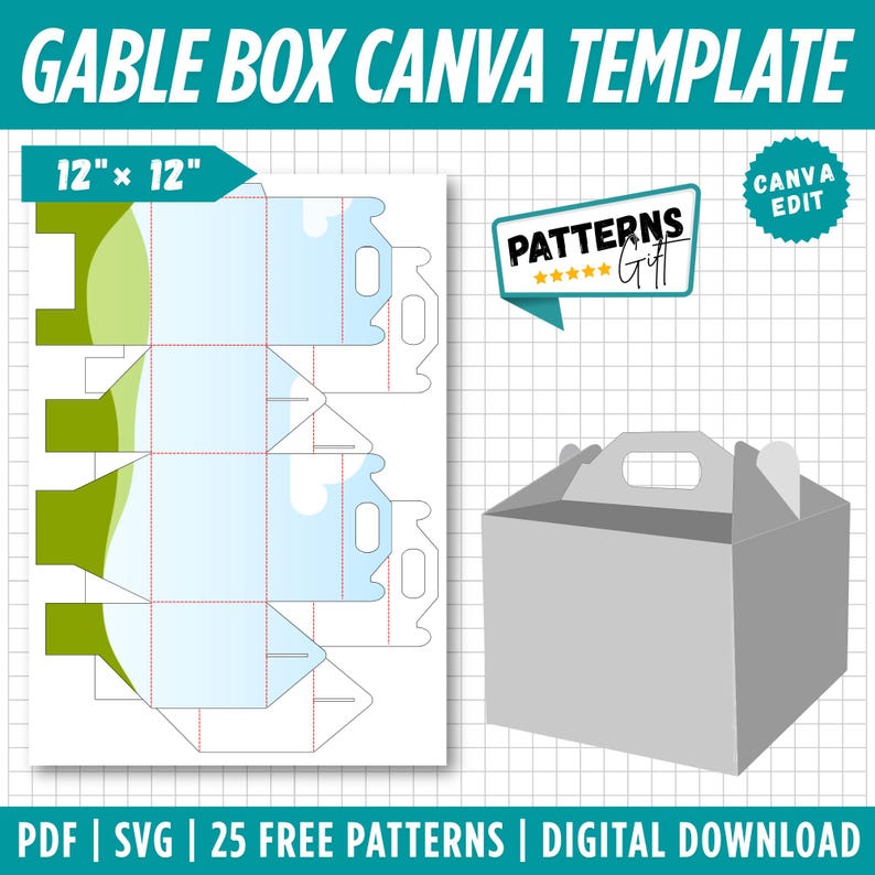 Editable Gable Box Canva Template, Party Favor Box, Gift Box Svg, Box ...