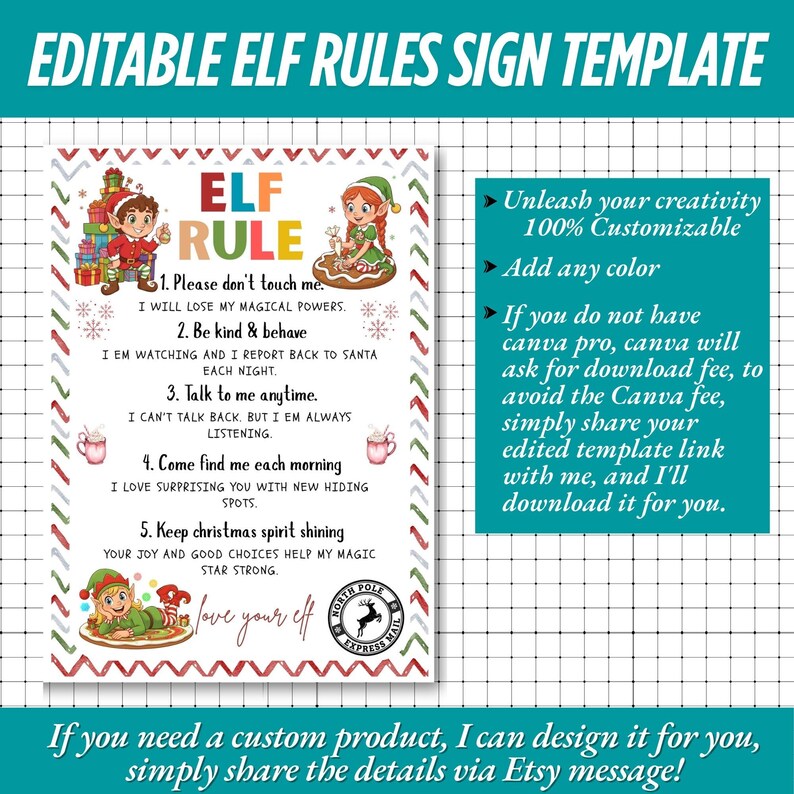 Editable Elf Rules Sign Template, Christmas Template (digital Download ...