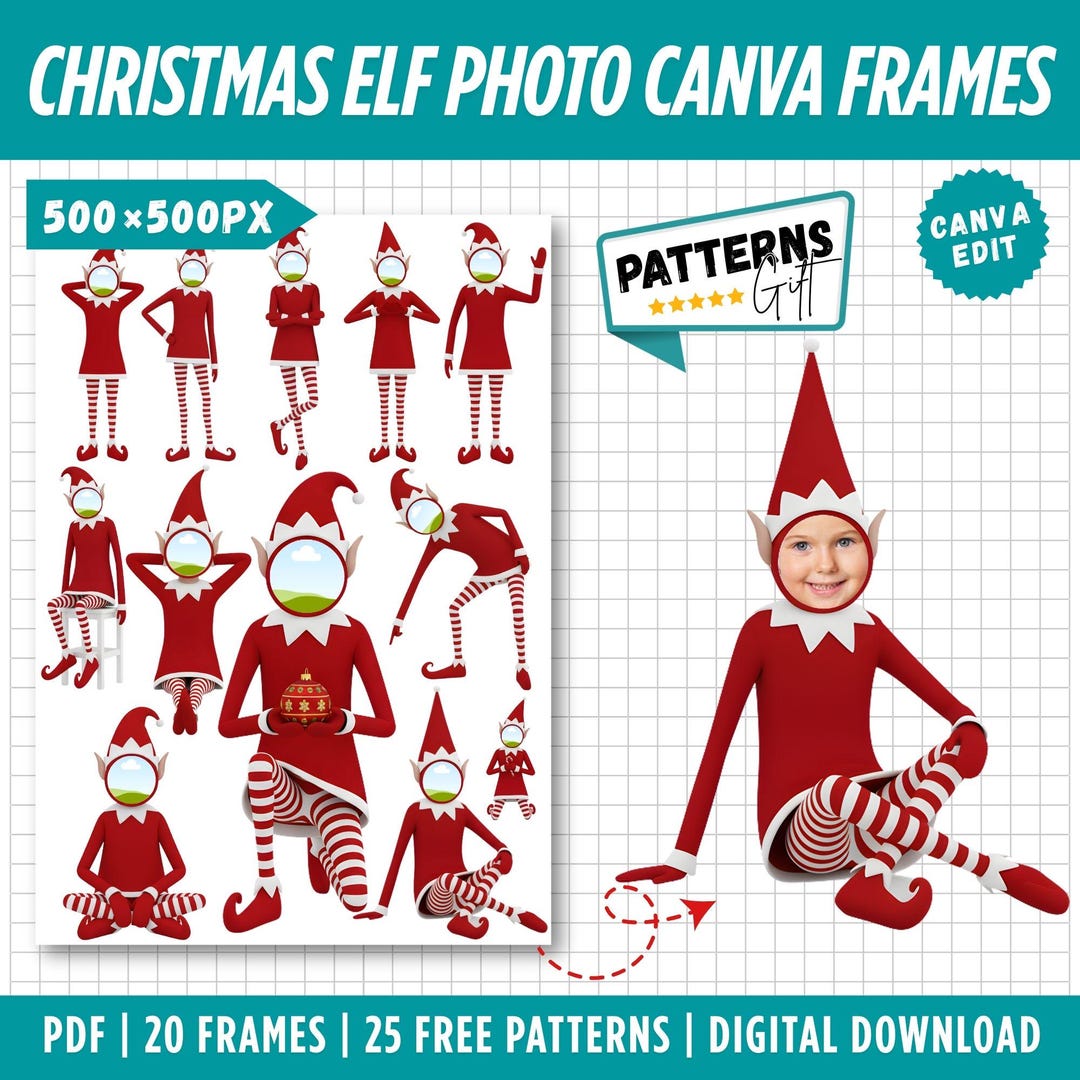 Christmas Elf Photo Canva Frames Template: Holiday Elf 20 Templates ...