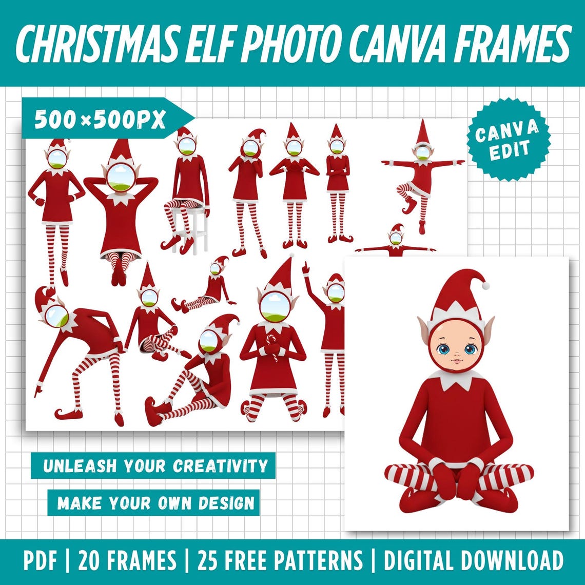 Christmas Elf Photo Canva Frames Template: Holiday Elf 20 Templates ...