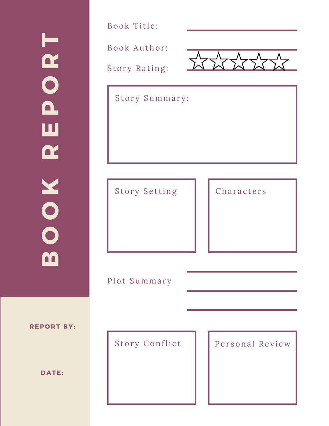 Book Report Template Printable, Education Resource, Homeschool ...