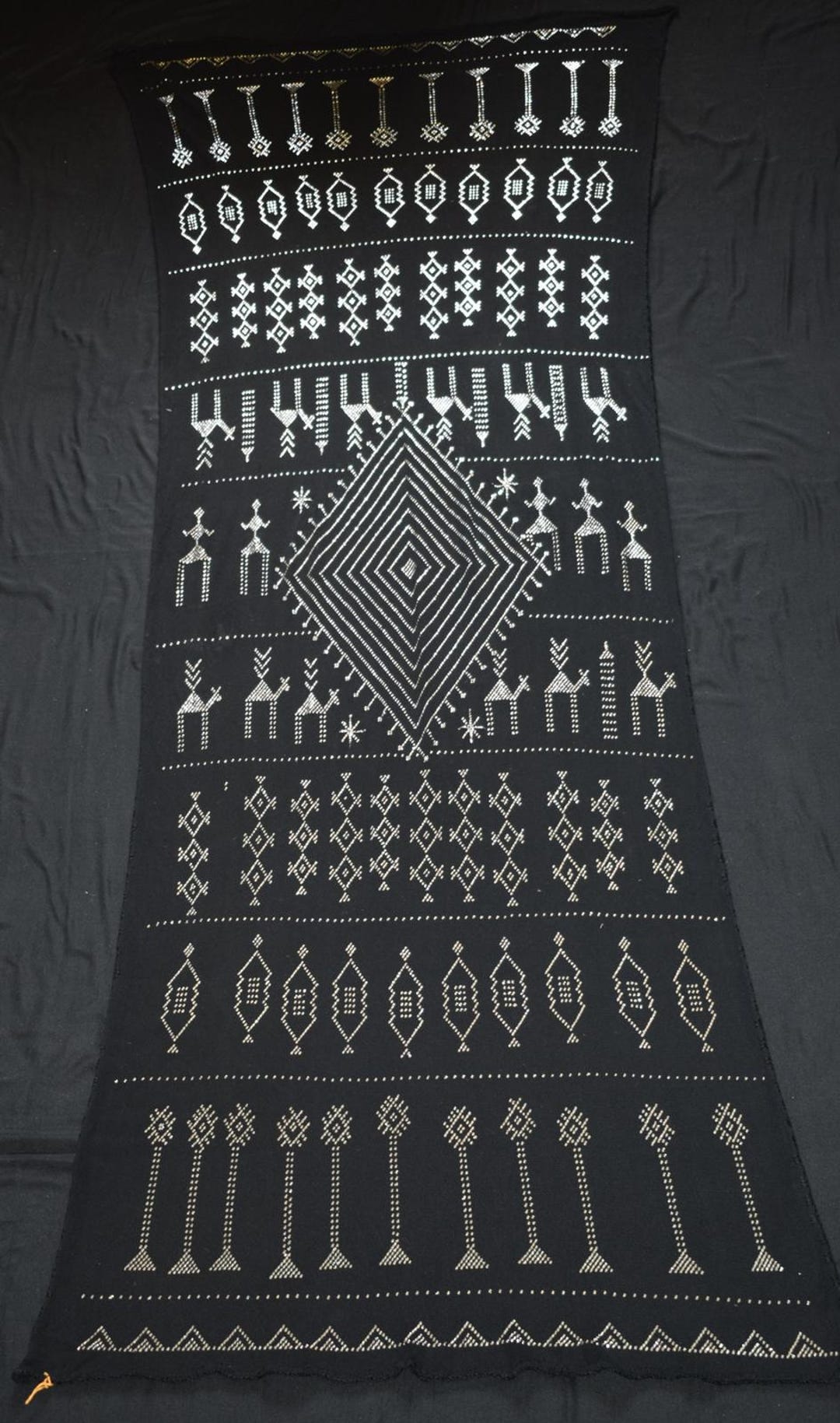 Black Egyptian Assuit Silver Metal / Net Tulle Fabric Wrap Shawl Scarf ...