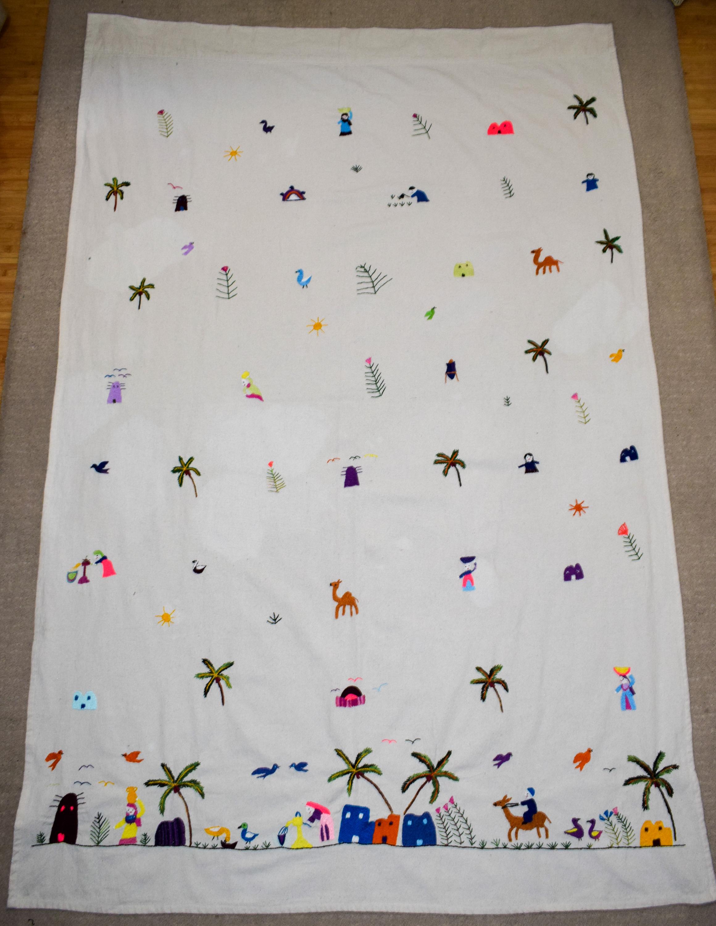 Egyptian Akhmim Art Curtain Hand Stitched Birds Palm Tree Tribal Boho ...