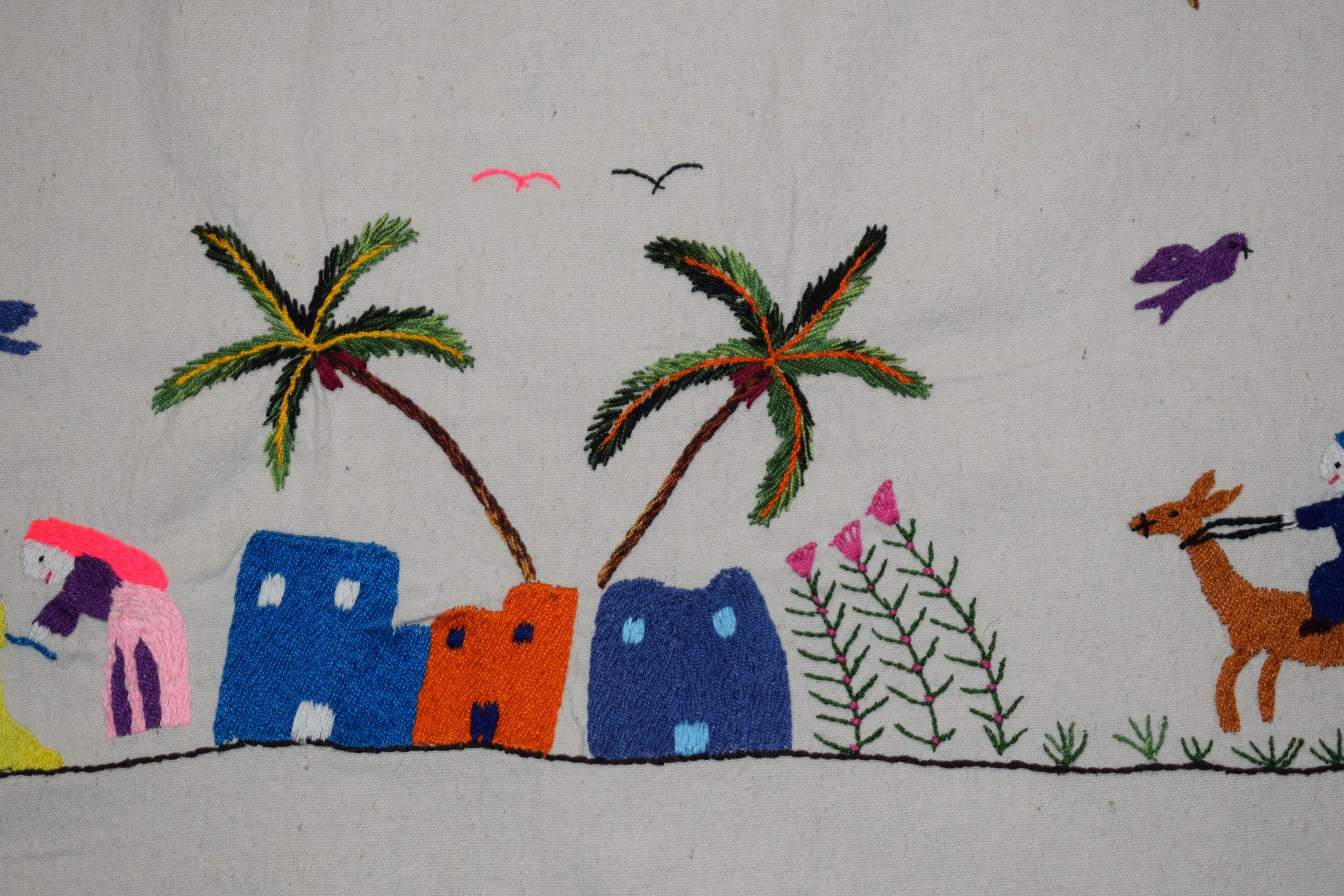 Egyptian Akhmim Art Curtain Hand Stitched Birds Palm Tree Tribal Boho ...