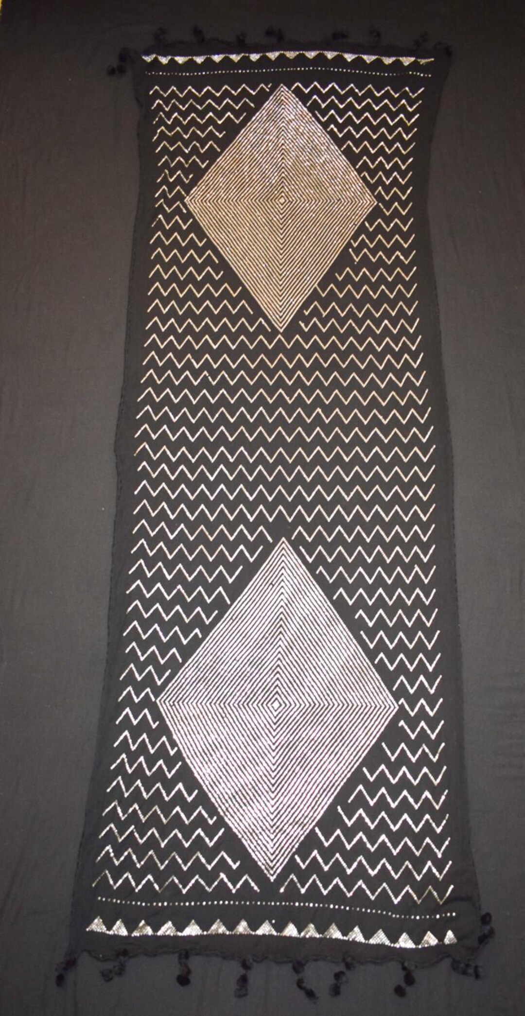 Black Egyptian Assuit Silver Metal / Net Tulle Fabric Wrap Shawl Scarf ...