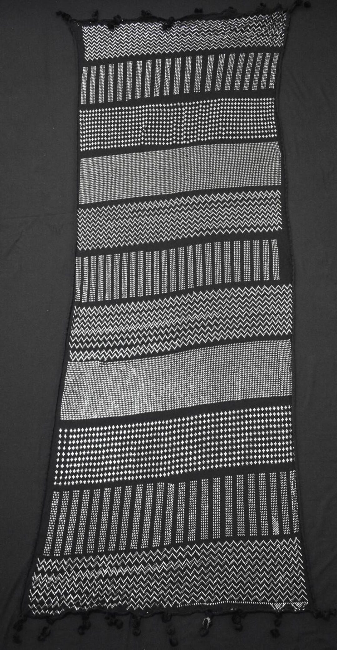 Black Egyptian Assuit Silver Metal / Net Tulle Fabric Wrap Shawl Scarf ...