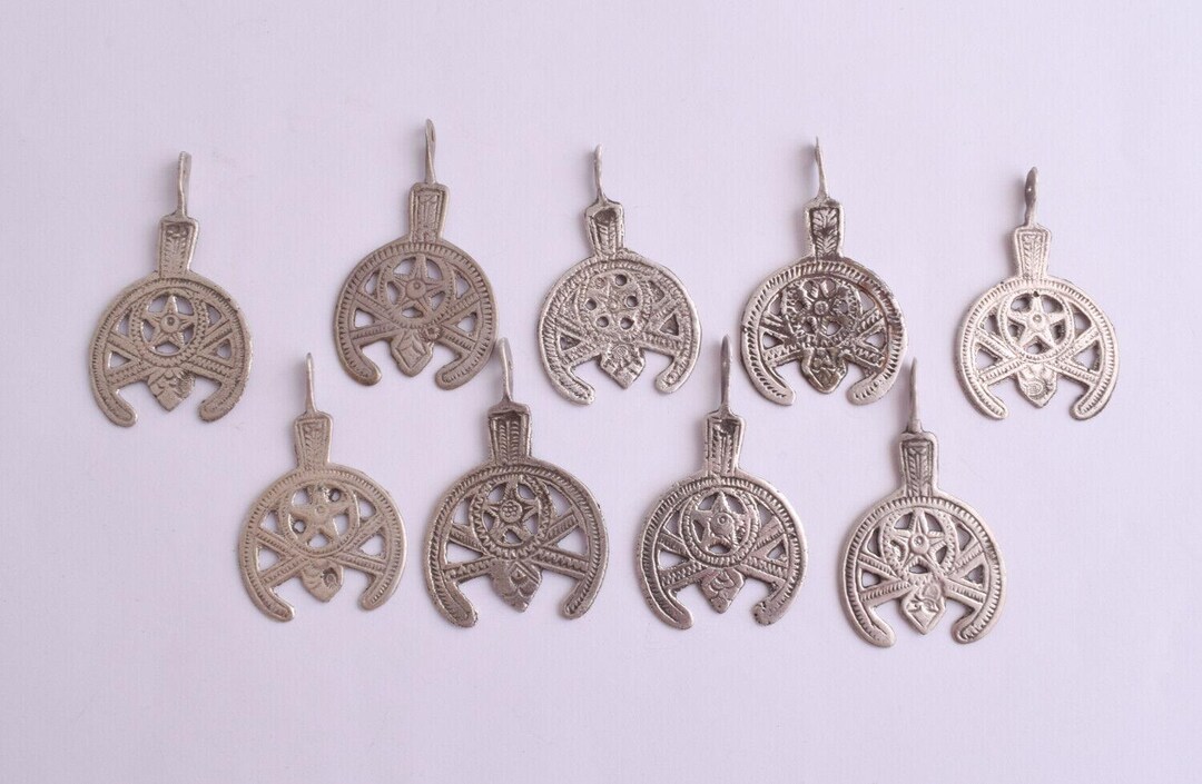 Authentic Vintage Berber Moroccan Silver Amulet Pendants - Set of 9 ...