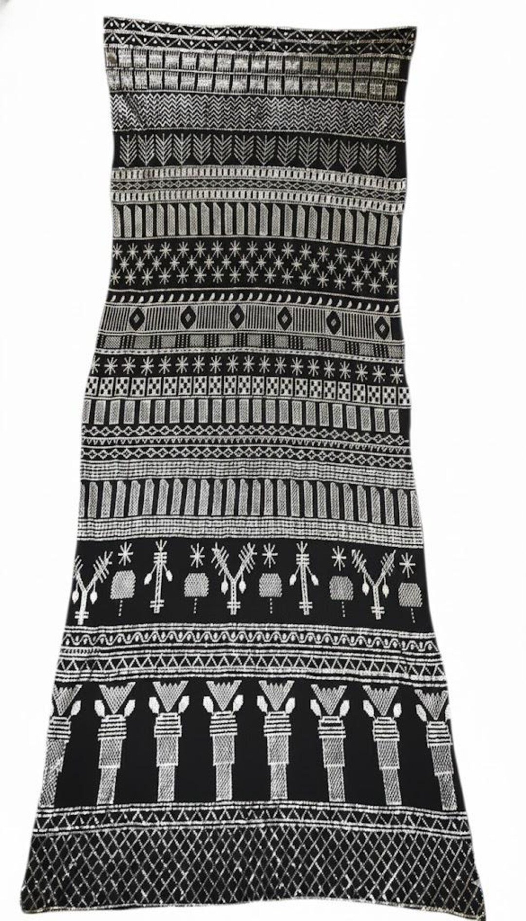 Black Egyptian Assuit Silver Metal / Net Tulle Fabric Wrap Shawl Scarf ...