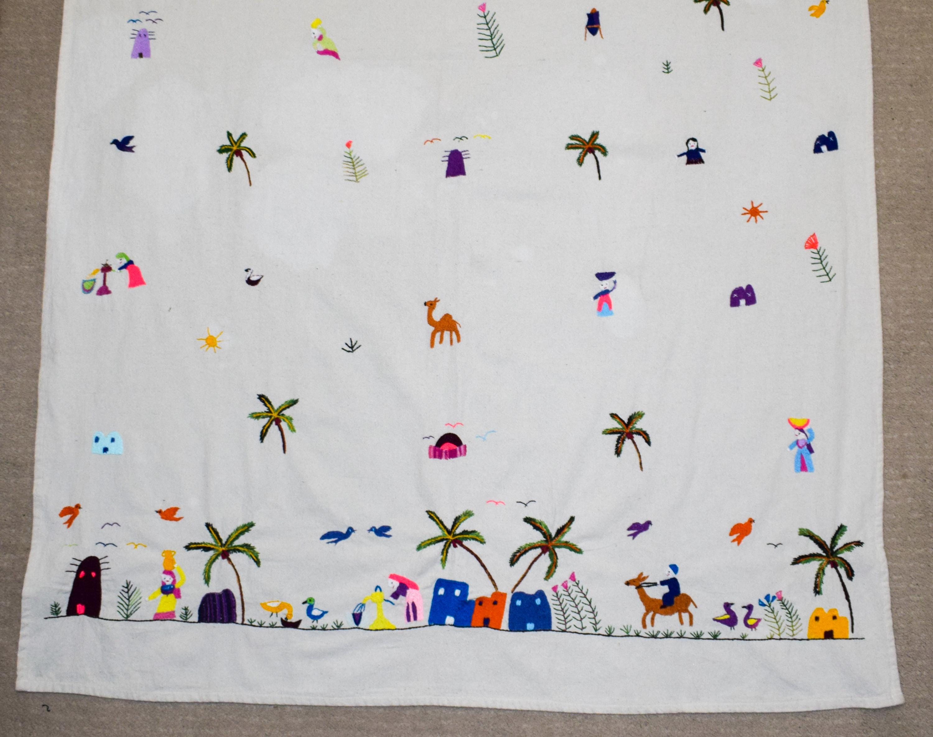 Egyptian Akhmim Art Curtain Hand Stitched Birds Palm Tree Tribal Boho ...