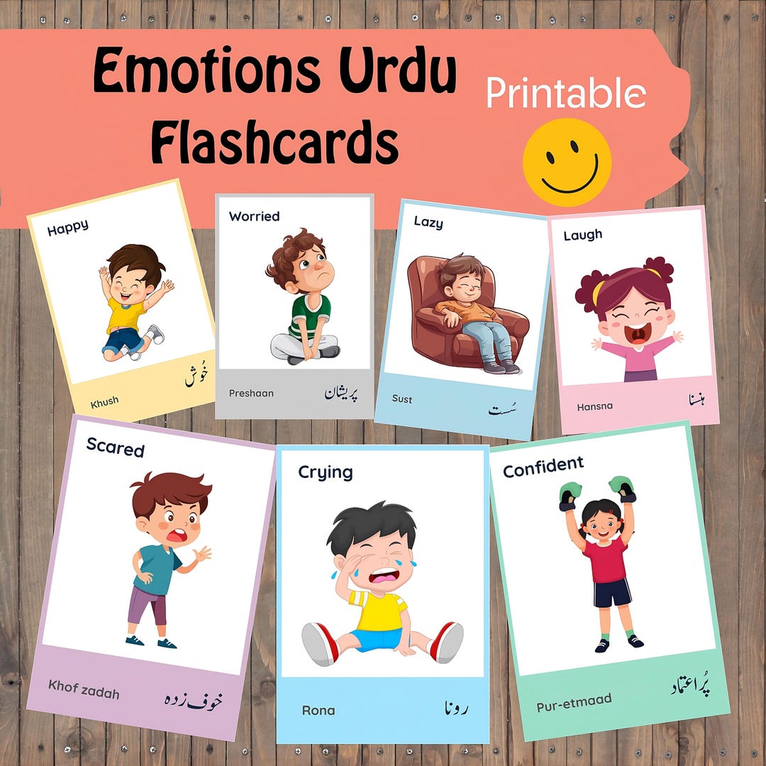 Urdu Emotions Flashcards | Kids Printable Cards | Preschool Home School ...