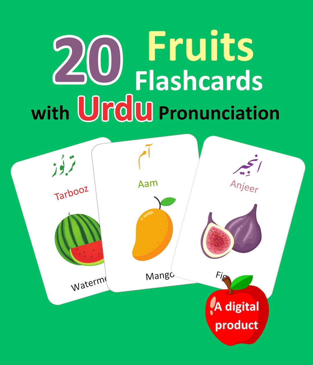 Fruits Flashcards: English, Urdu & Roman Urdu - Bilingual Learning ...