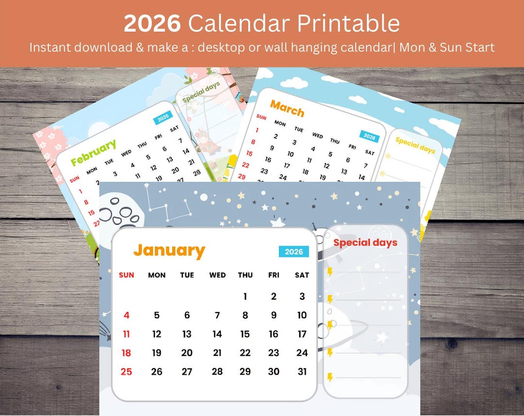 Make Your Space Pop With Our Colorful 2026 Printable Calendar |A4 Size ...