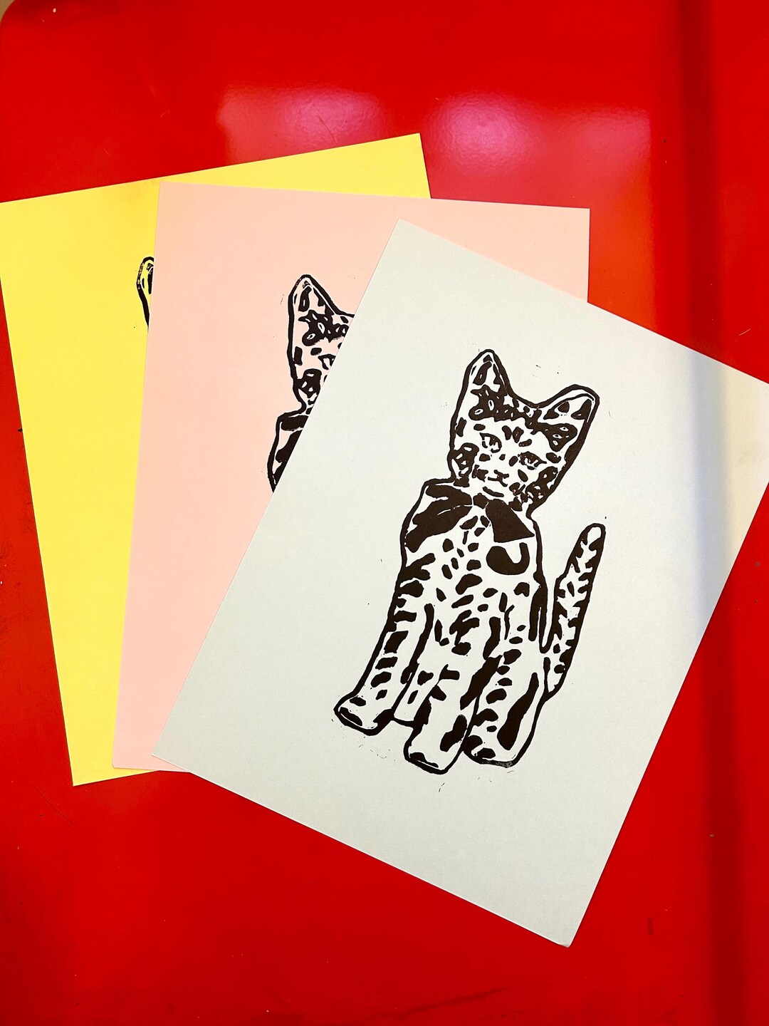 Vintage Cat - Original Hand-carved Block Print on Colored Paper - Etsy