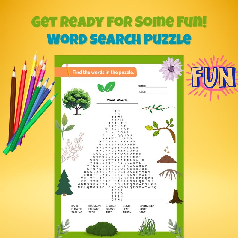 Fun Plants Word Search Puzzle PDF Printable Plant Activity | Nature ...