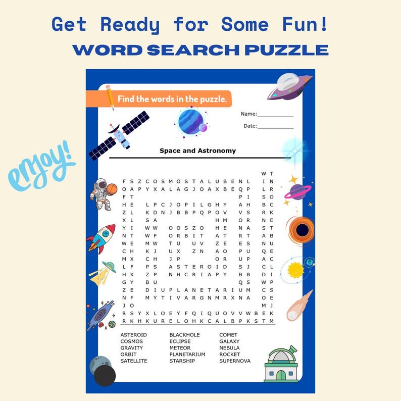 Space and Astronomy Word Search Puzzle Printable | Fun & Educational ...