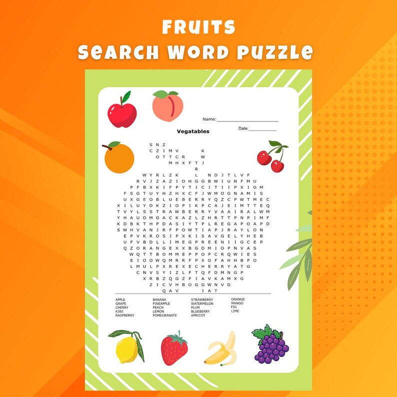Fun Printable Fruits Word Search Puzzle PDF - Educational Activity for ...