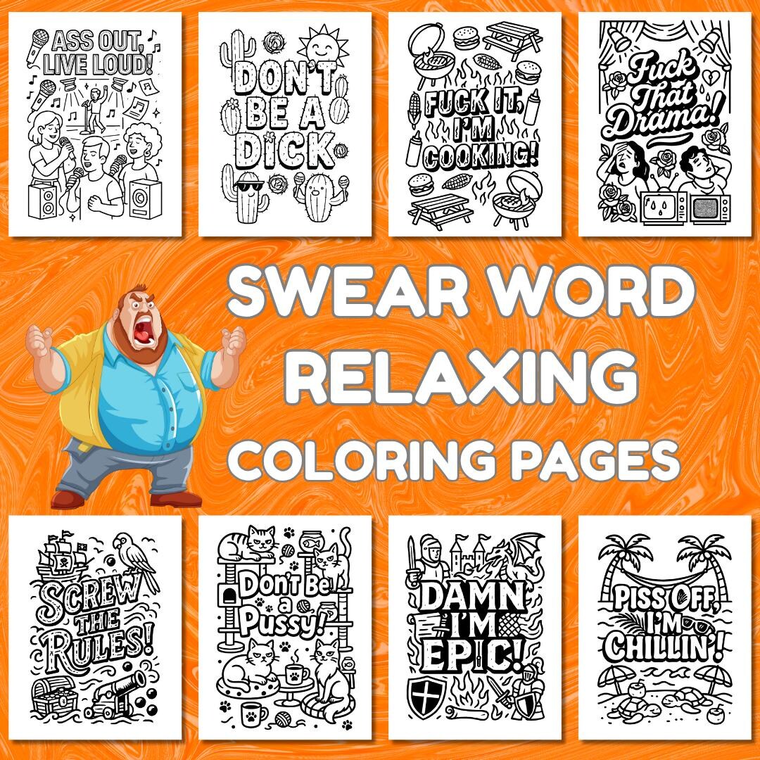 Swear Word Coloring Pages, 70 Funny Easy Bold Curse Word Pages, Adult ...