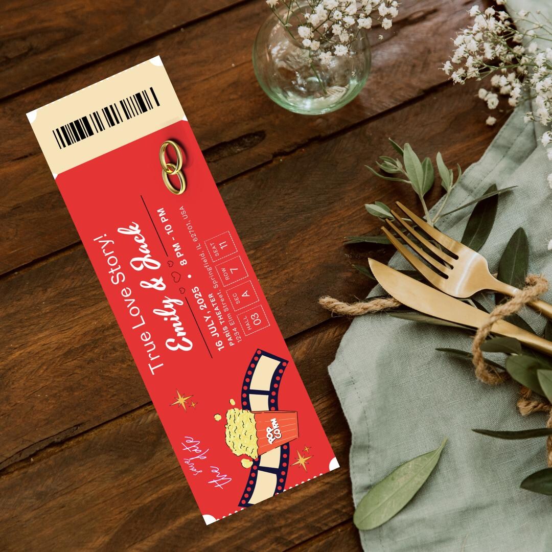 Personalized Cinema Ticket Invitation Movie Ticket Style for Weddings ...