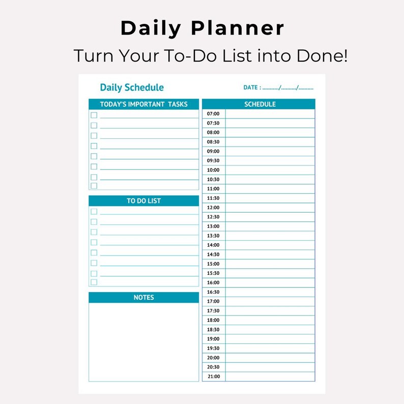Printable Daily Planner Schedule, Hourly Planner to Do List, Task ...