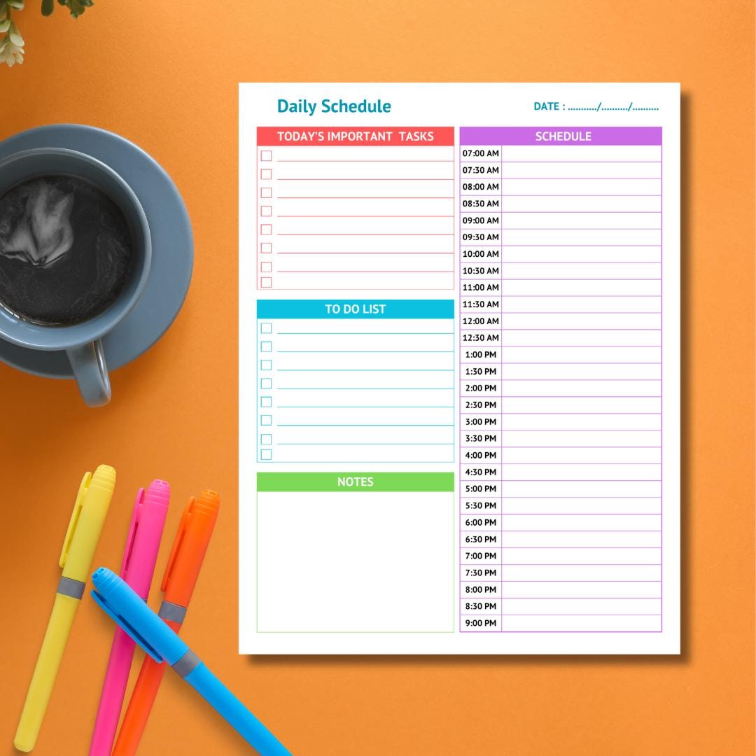Printable Daily Planner Digital Daily Schedule to Do List & Hourly ...