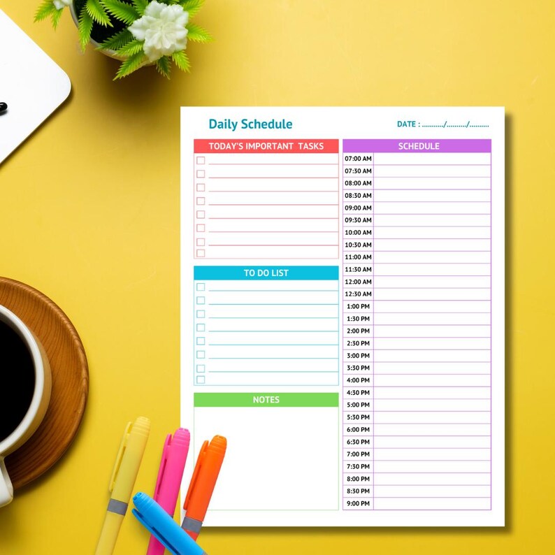 Printable Daily Planner Digital Daily Schedule to Do List & Hourly ...