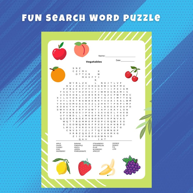 Fun Printable Fruits Word Search Puzzle PDF - Educational Activity for ...